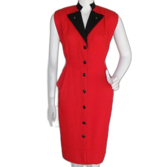 Vintage | Dresses | Vintage Dress Xs Red Sleeveless Button Front Black ...